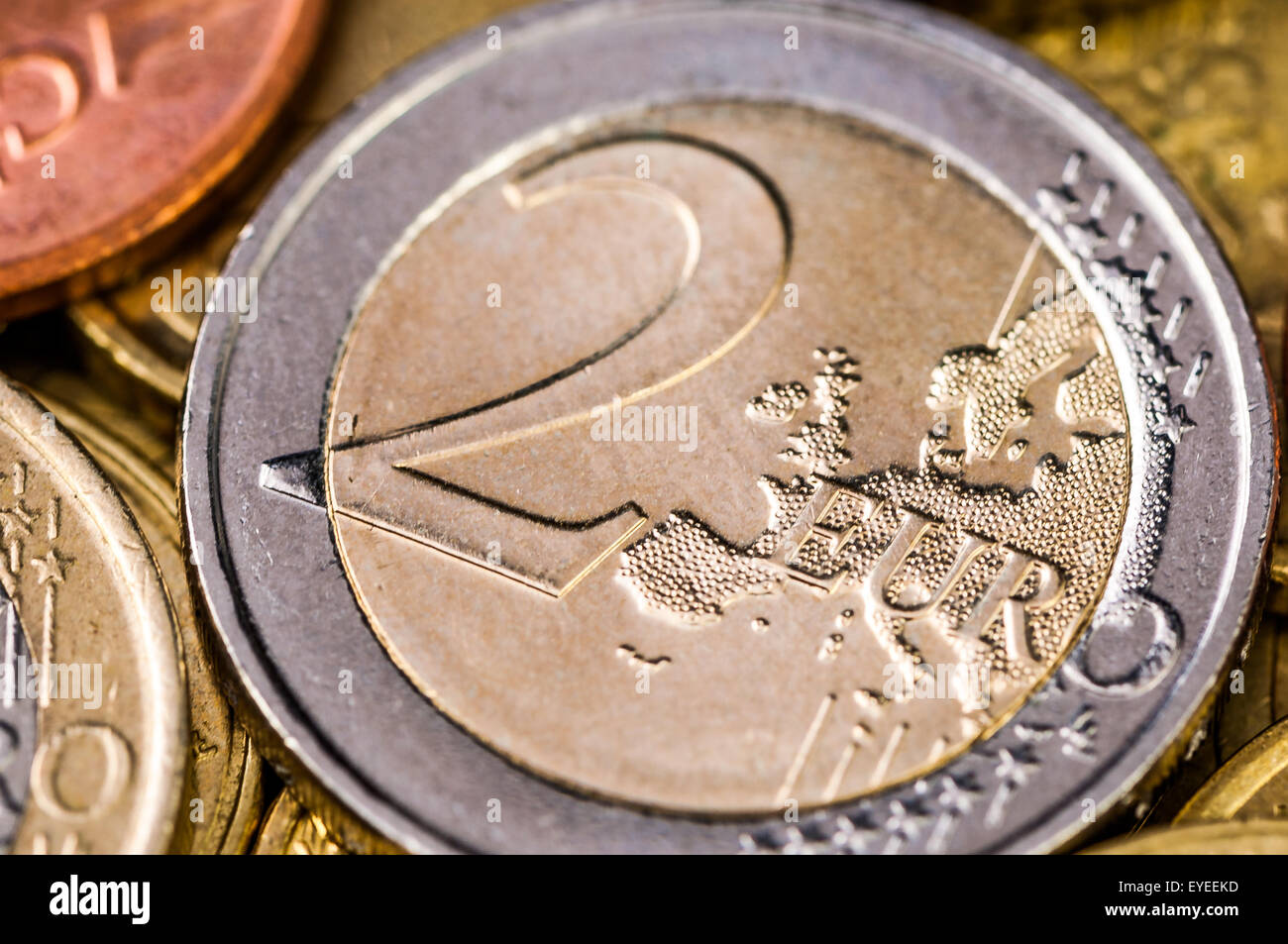 two Euro Coin closeup with europe frontside finance sytstem concept ...