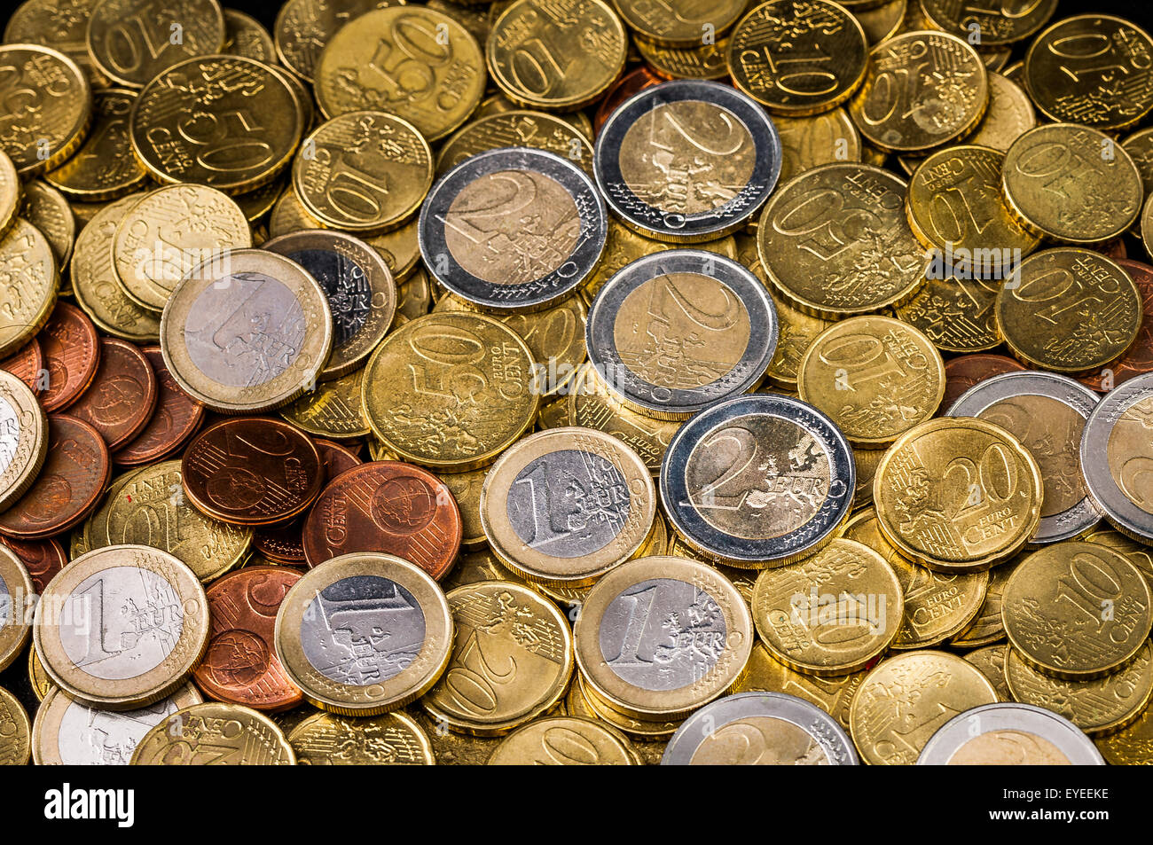 two Euro Coin closeup with europe frontside finance sytstem concept ...