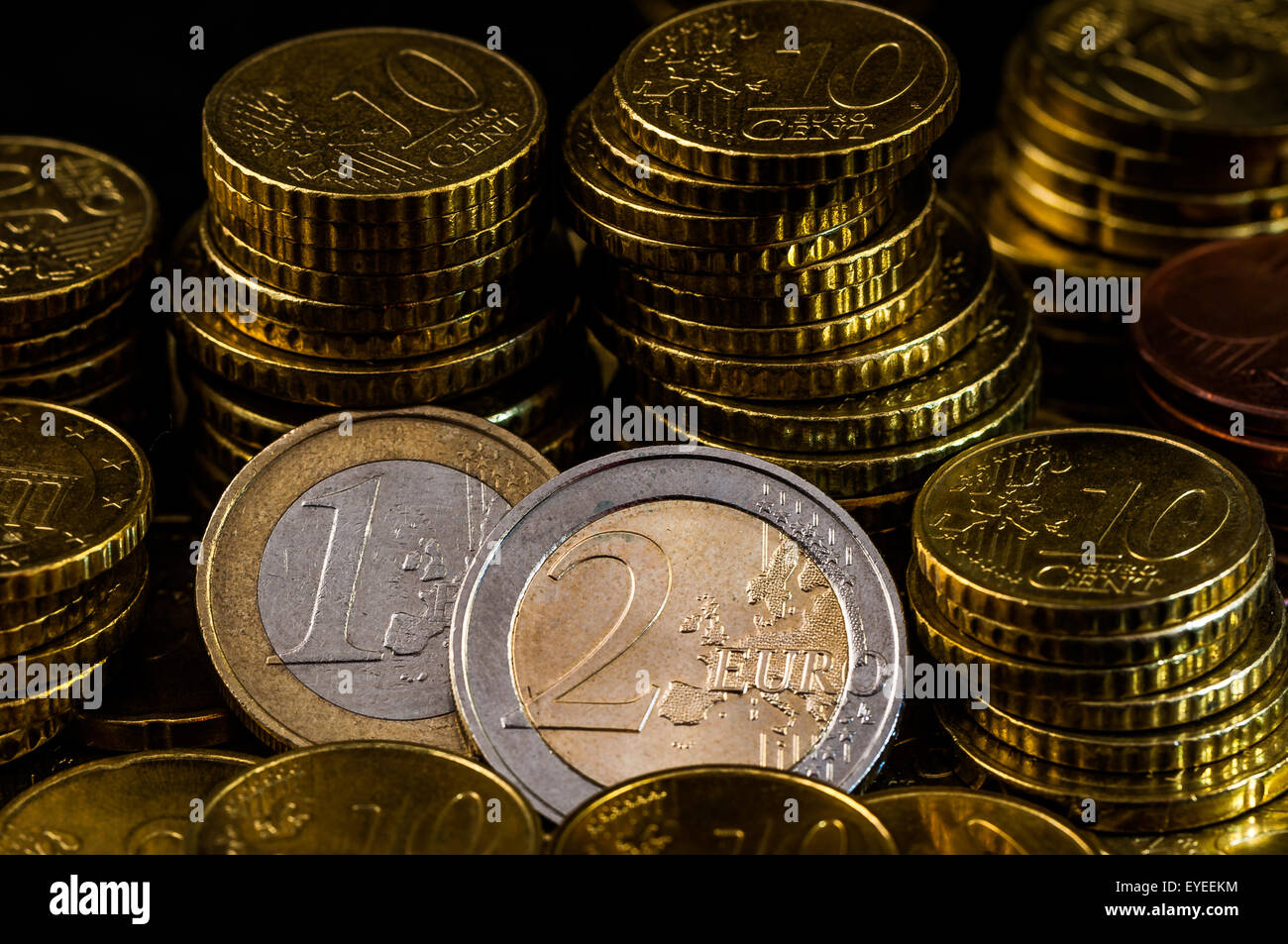 two Euro Coin closeup with europe frontside finance sytstem concept ...