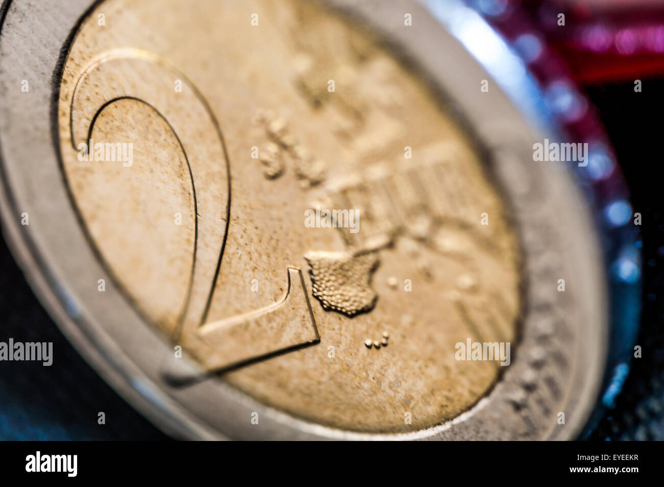 two Euro Coin closeup with europe frontside Stock Photo - Alamy