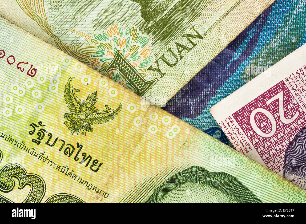 Mixed money notes background yuan, bath closeup Stock Photo - Alamy