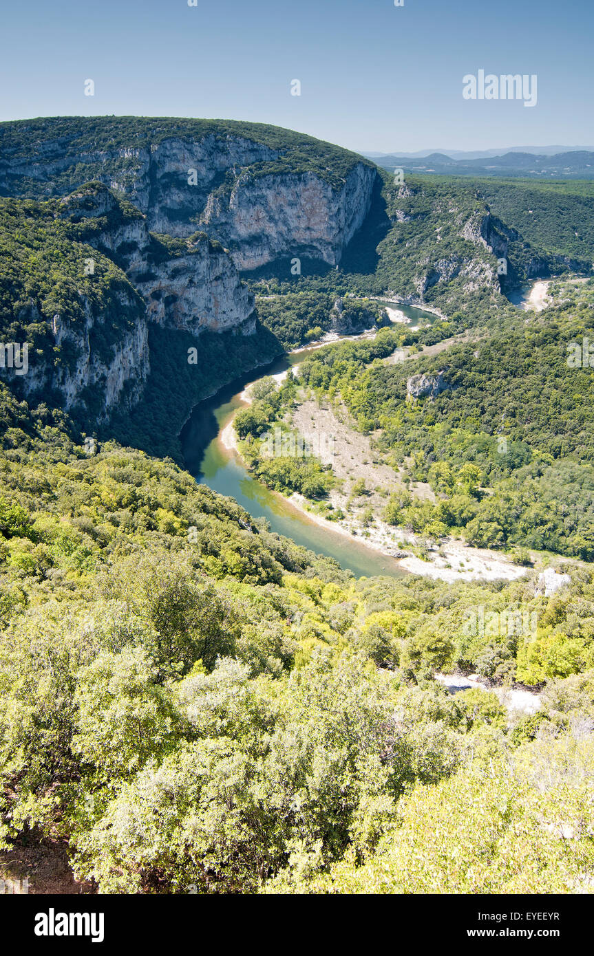 Ardeche river winding through its canyon. Gorges de l'Ardèche. France ...