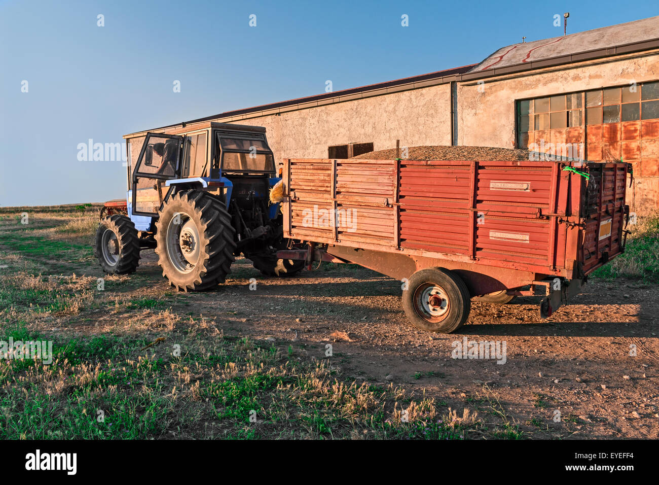 farm tractor with towing full of grain Stock Photo - Alamy