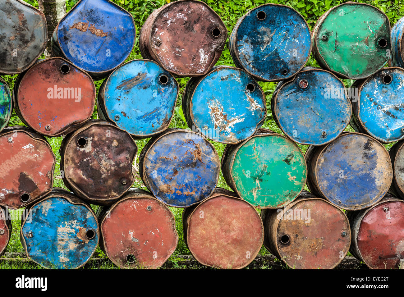 Stack of rusted steel oil drums Stock Photo - Alamy