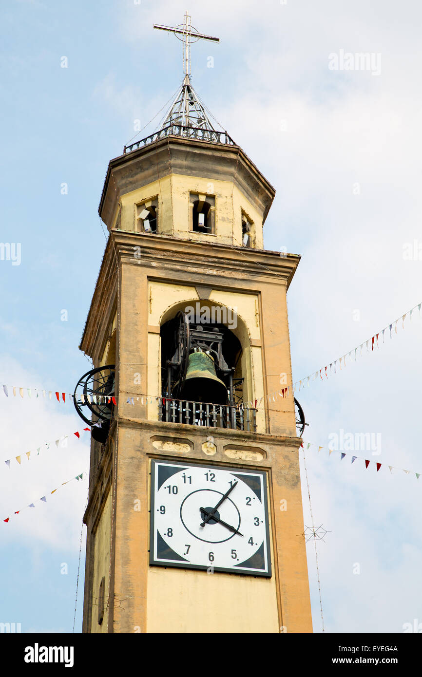 ancien clock tower in italy europe old stone and bell Stock Photo - Alamy