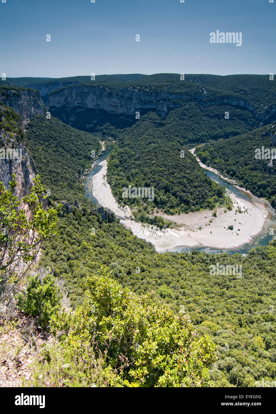 Ardeche river winding through its canyon. Gorges de l'Ardèche. France ...