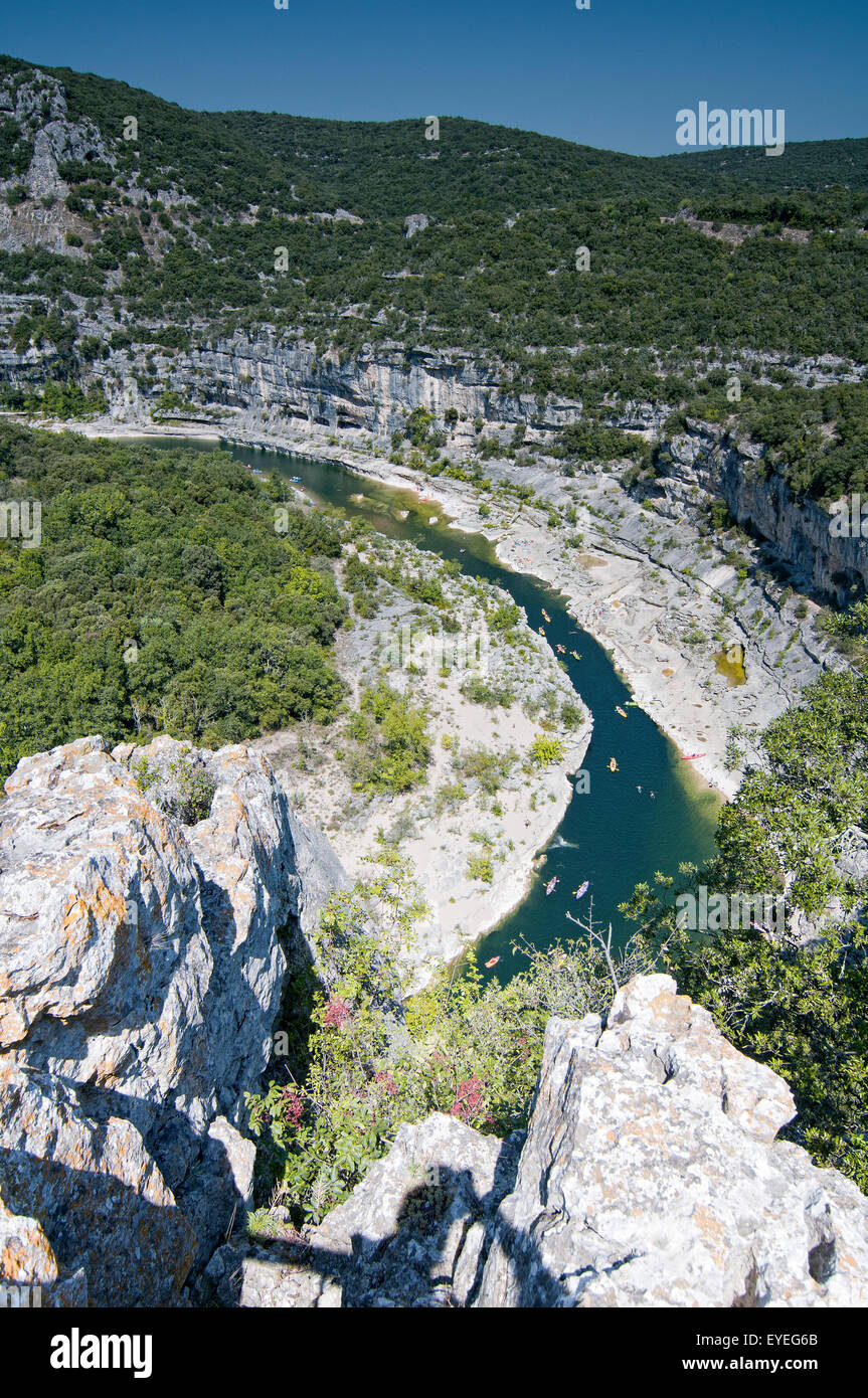 Ardeche river winding through its canyon. Gorges de l'Ardèche. France ...