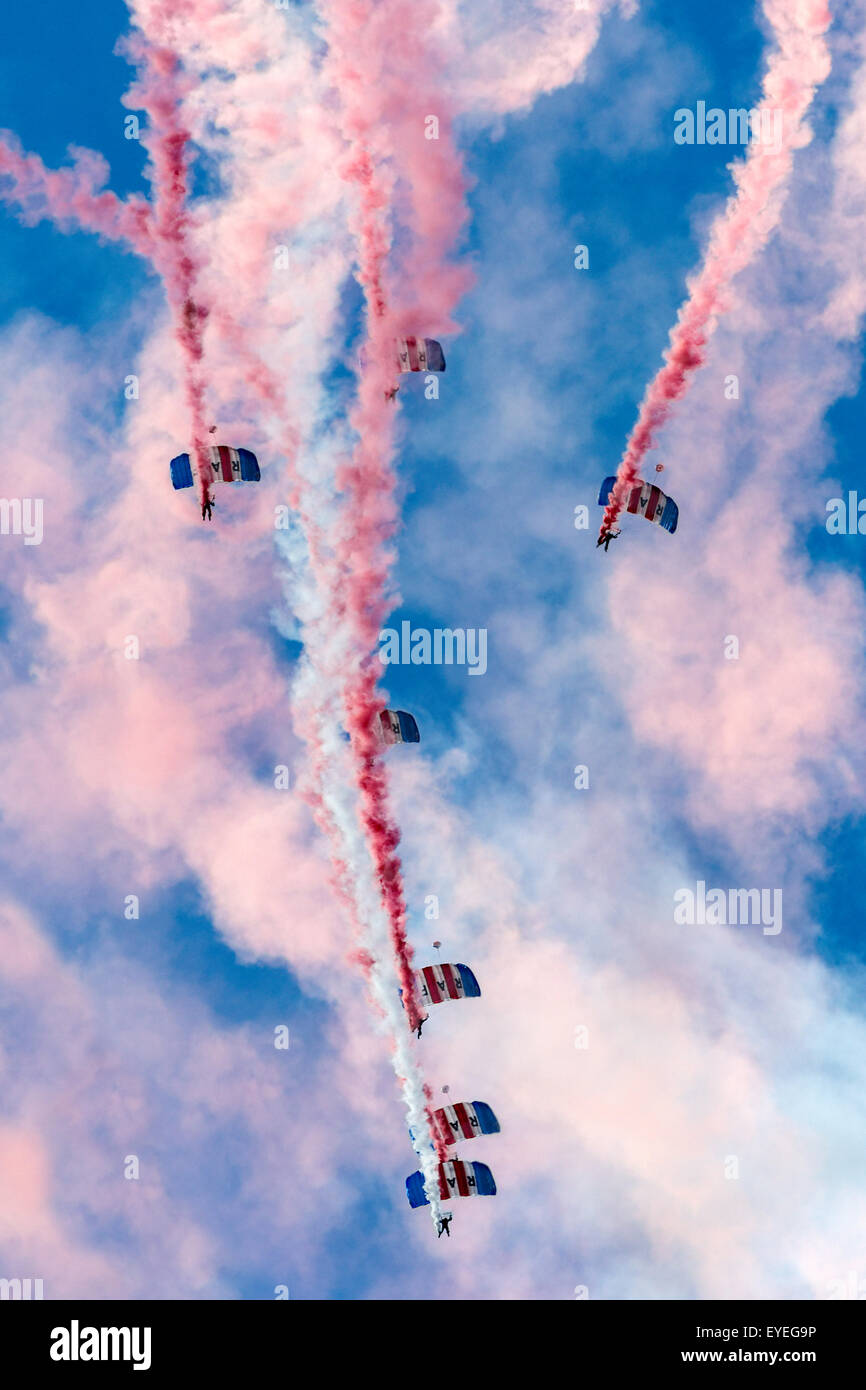 The Royal Air Force Falcons Parachute Display Team in action Stock ...