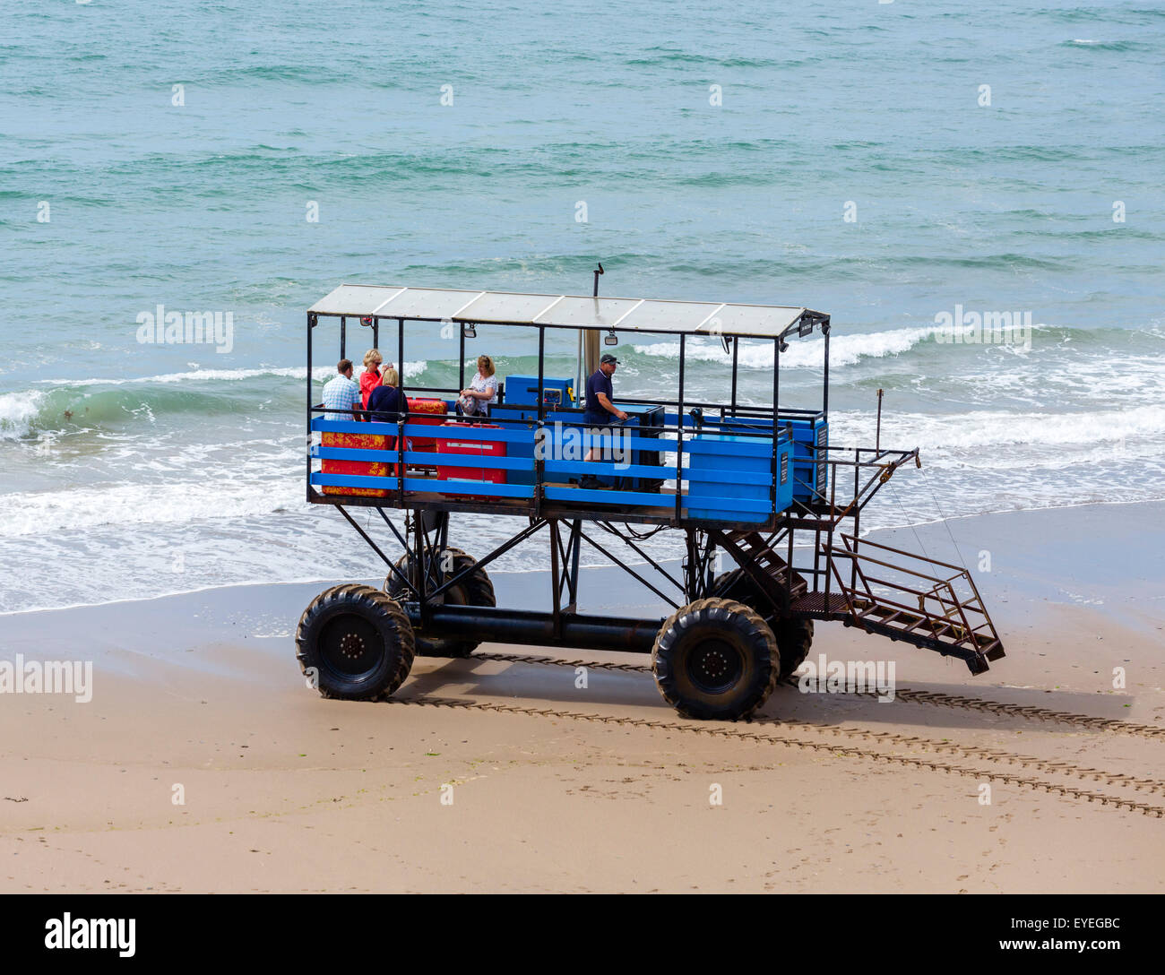 The sea tractor which crosses between Burgh Island and Bigbury-on-Sea ...