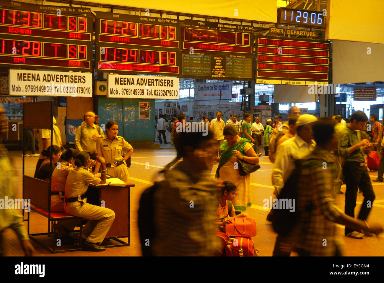 Train departure display / timetable notice board at the railway station ...