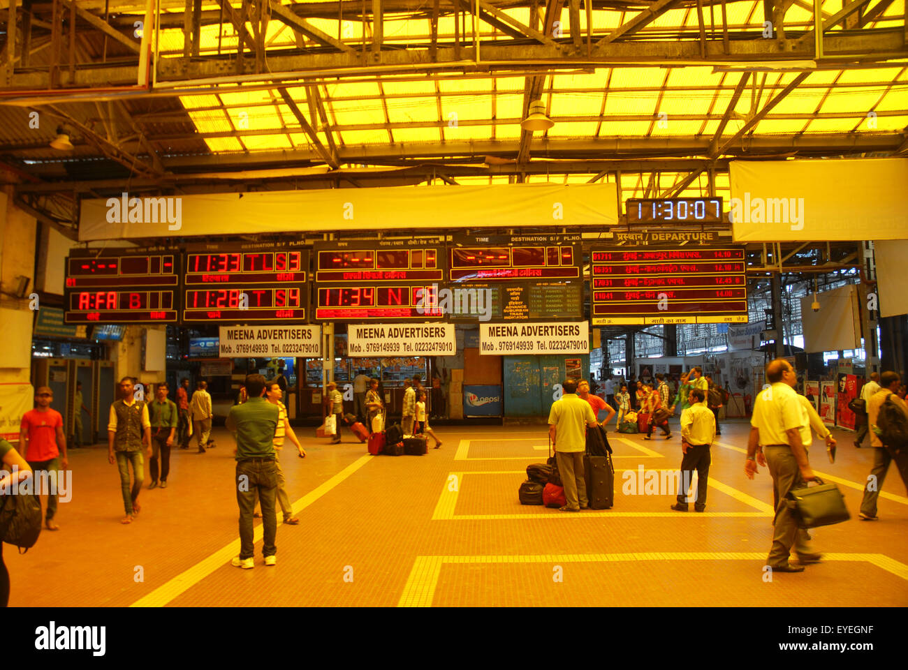 Train departure display / timetable notice board at the railway station ...