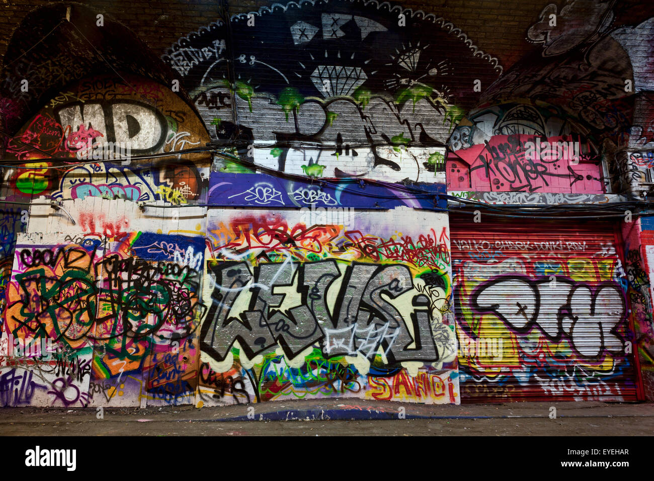 Graffiti art in the Leake Street Graffiti tunnel; London, England Stock ...