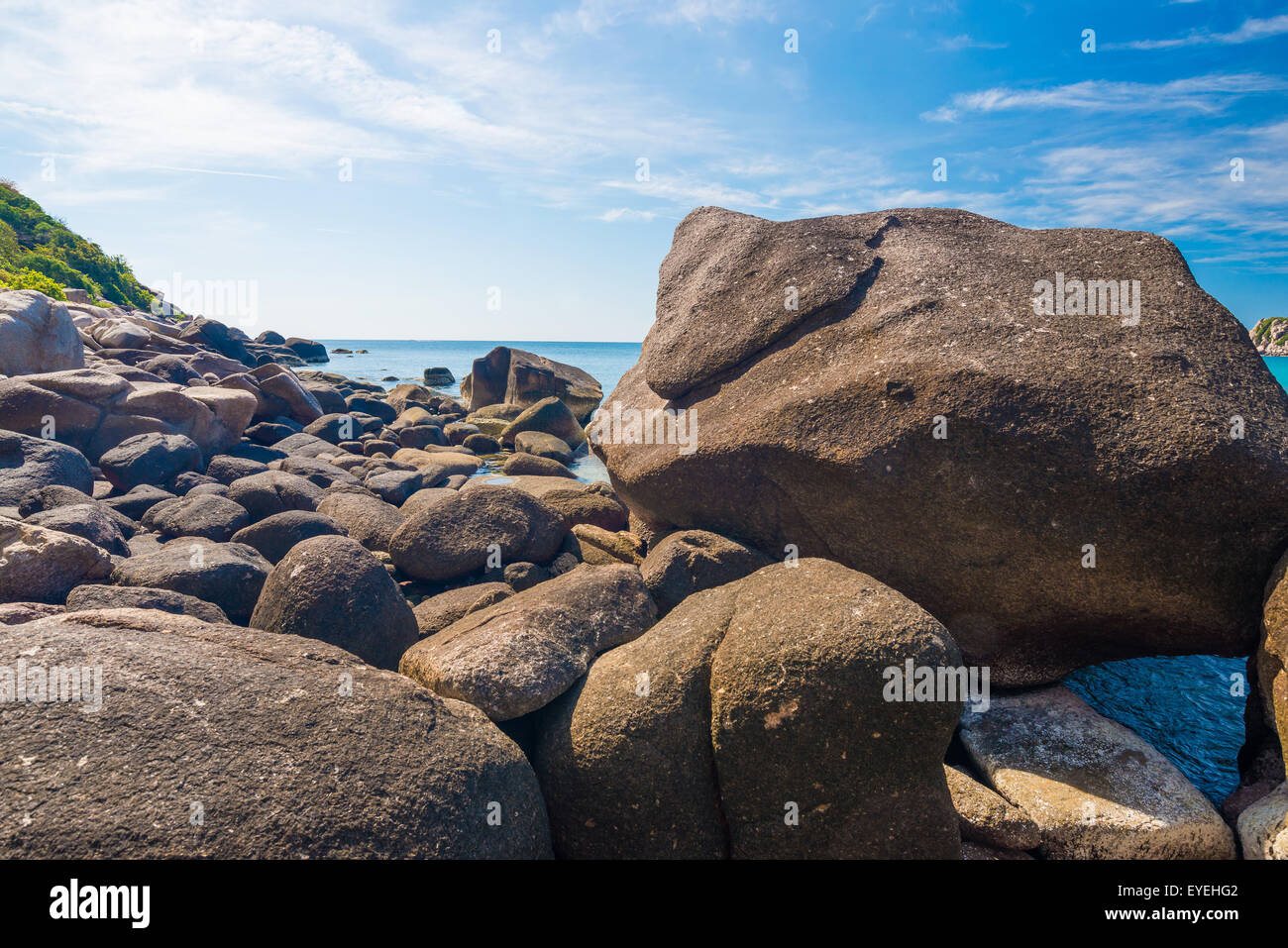 Rock beach and blue sky with beautiful clouds tropical sea, Rocks at ...