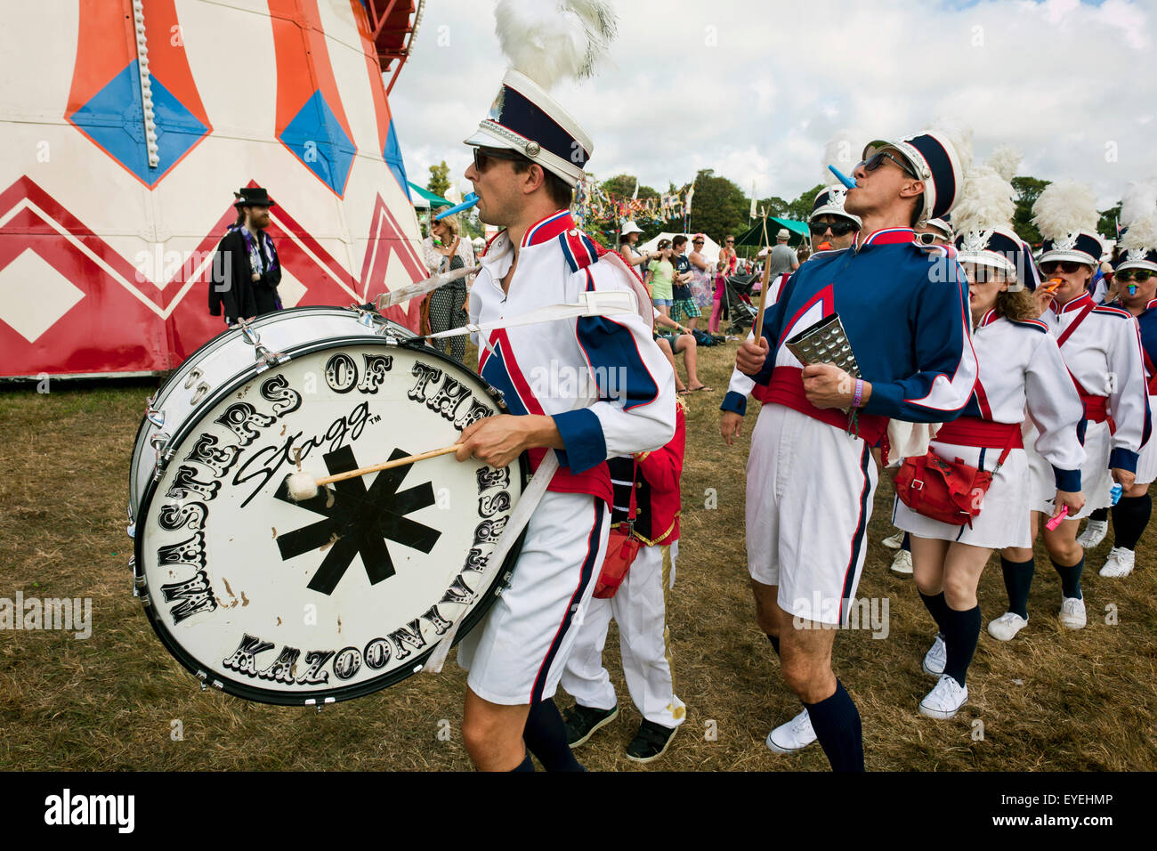 Fancy dress of a marching band at a music festival; Dorset, England ...