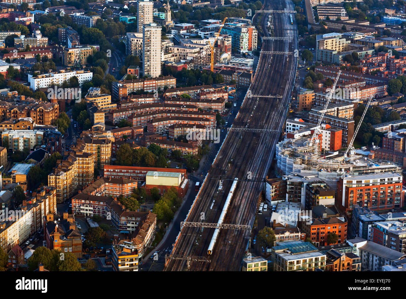 Elevated afternoon view of train lines into London Bridge station from ...