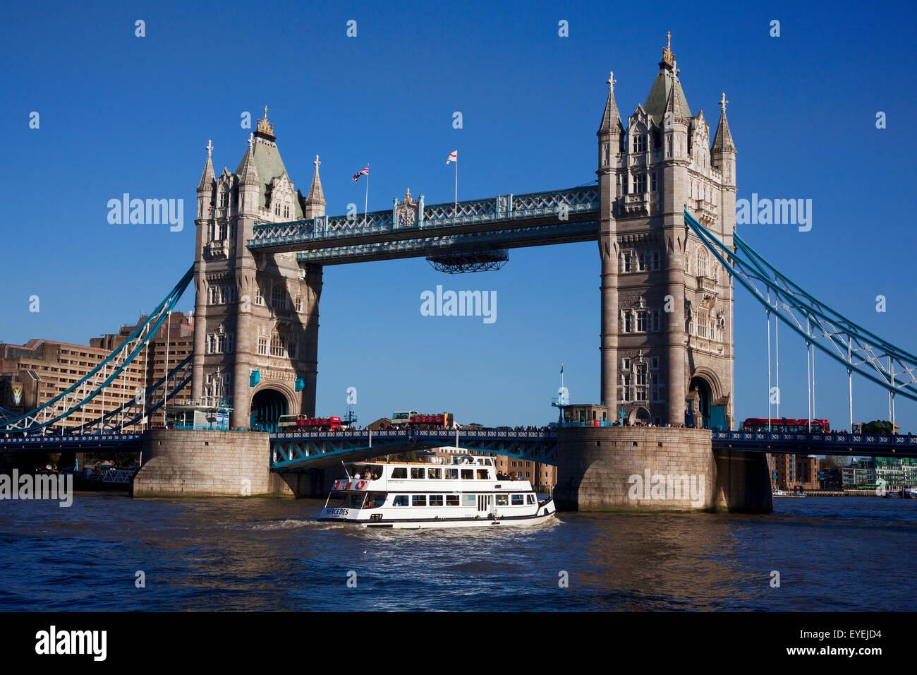 Tower Bridge and river boat; London, England Stock Photo - Alamy
