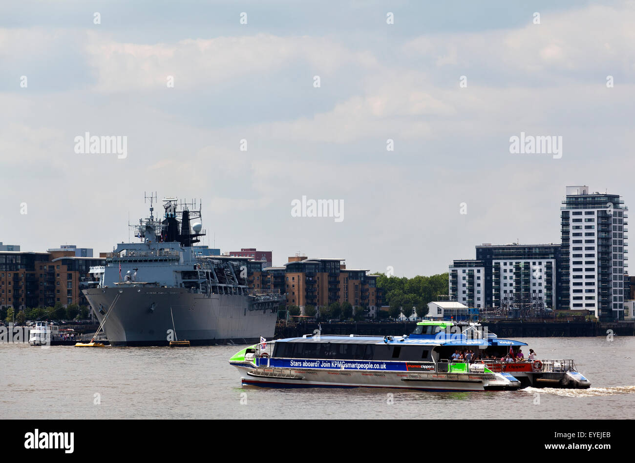 View of the River Thames, a transport for London commuter boat, and the ...