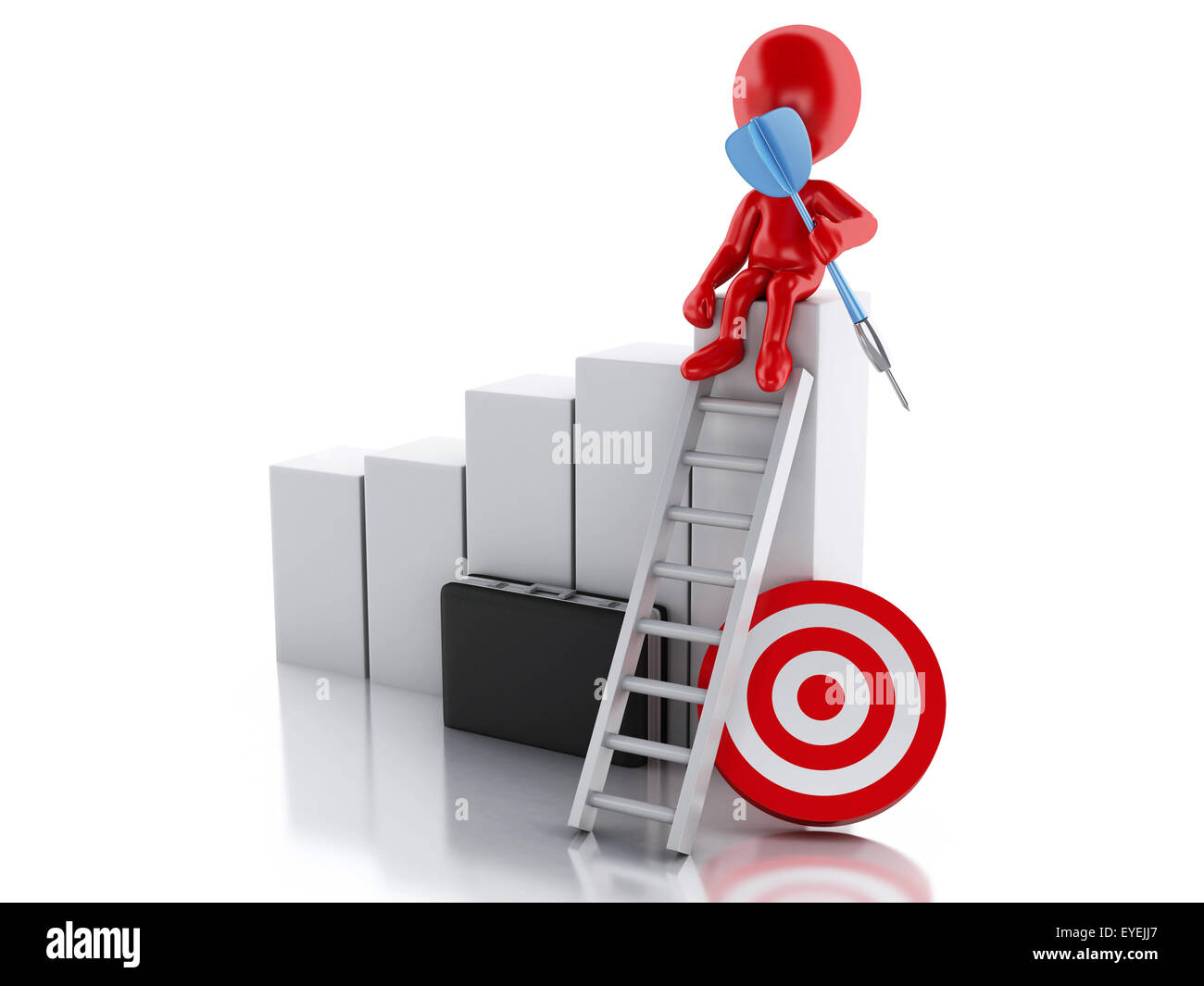 3d renderer image. Red leader people with business statistic graph and ...