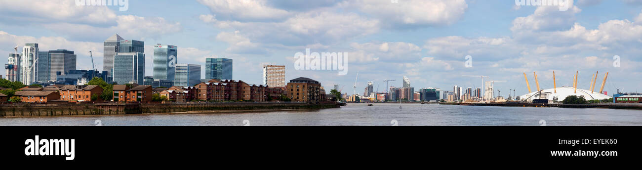 Panorama view of the River Thames, Canary Wharf and the O2 Arena ...