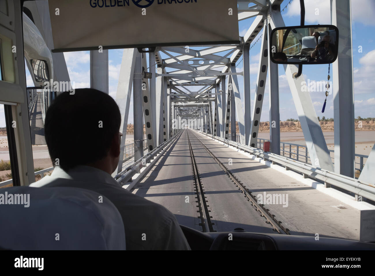 Road/rail bridge crossing Amu Darya (Oxus) river, near Turtkul ...
