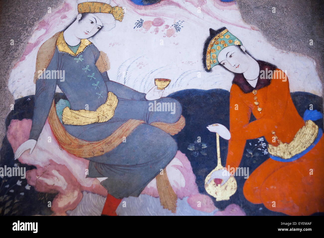 Miniature wall painting, Main Hall, Chehel Sotun Palace; Isfahan, Iran ...