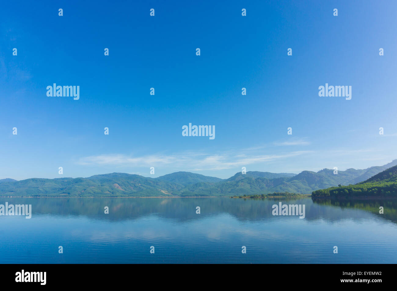 Scence of Reservoir and mountain, Blue sky nature background Stock ...