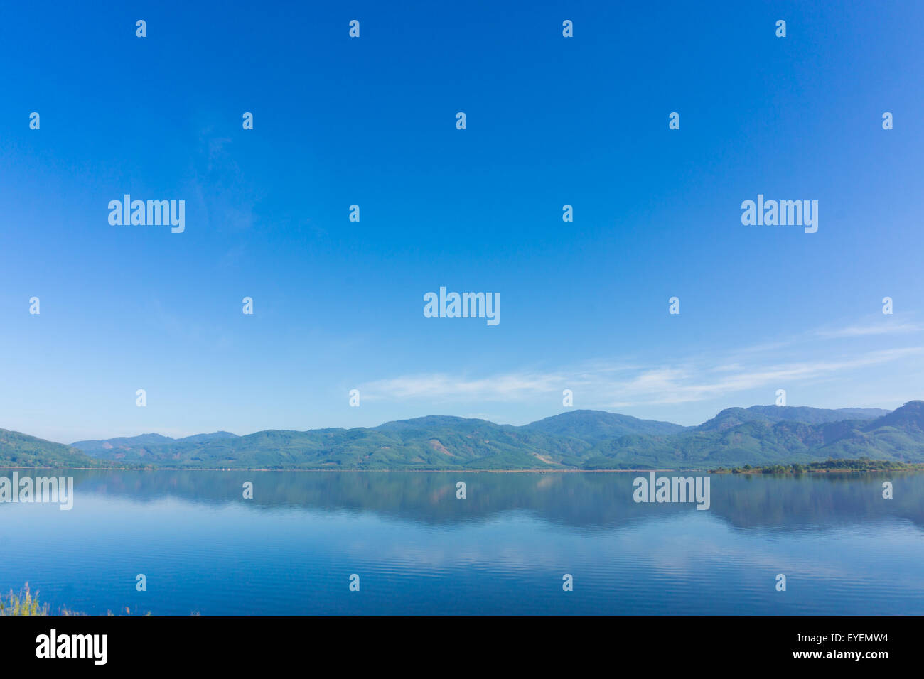 Scence of Reservoir and mountain, Blue sky nature background Stock ...