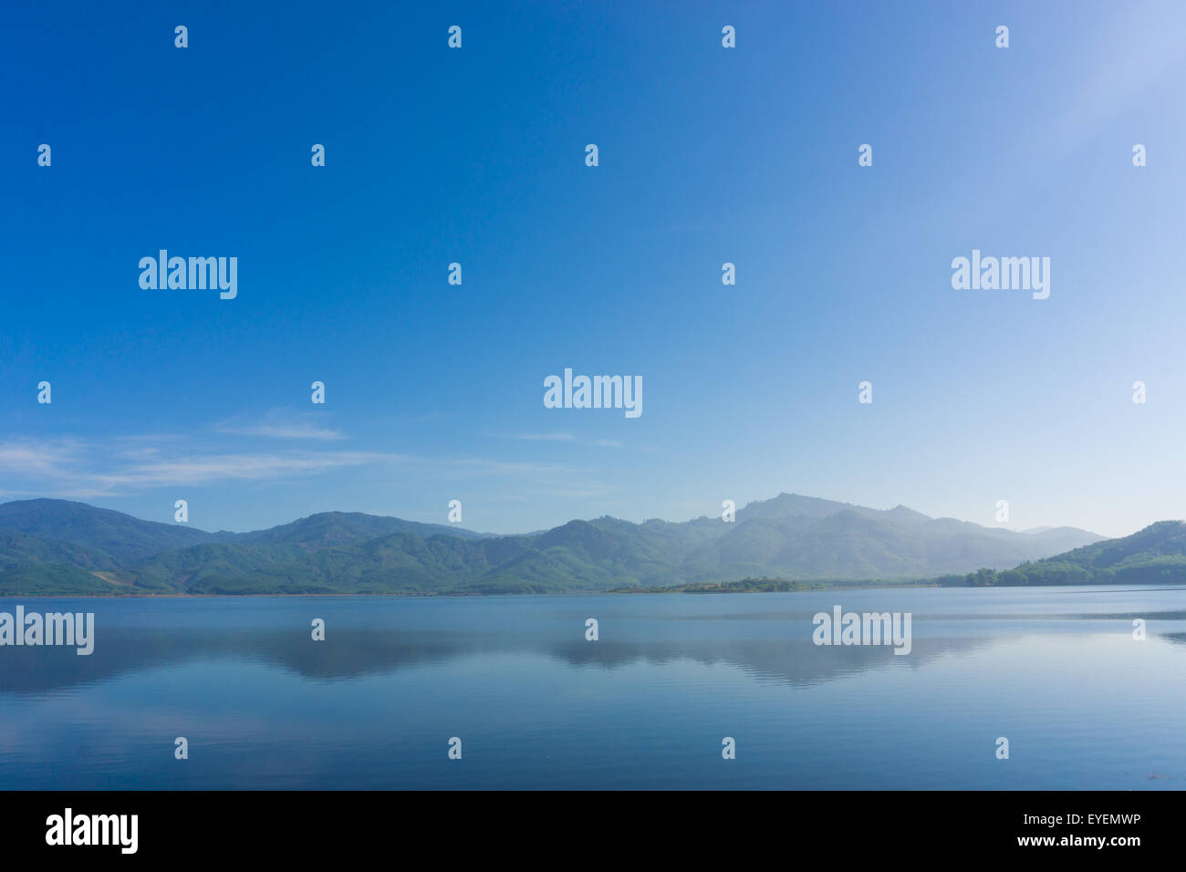 Scence of Reservoir and mountain, Blue sky nature background Stock ...