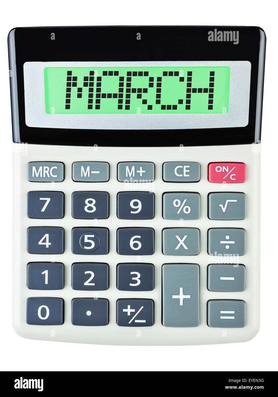 Calculator with MARCH on display isolated on white background Stock ...