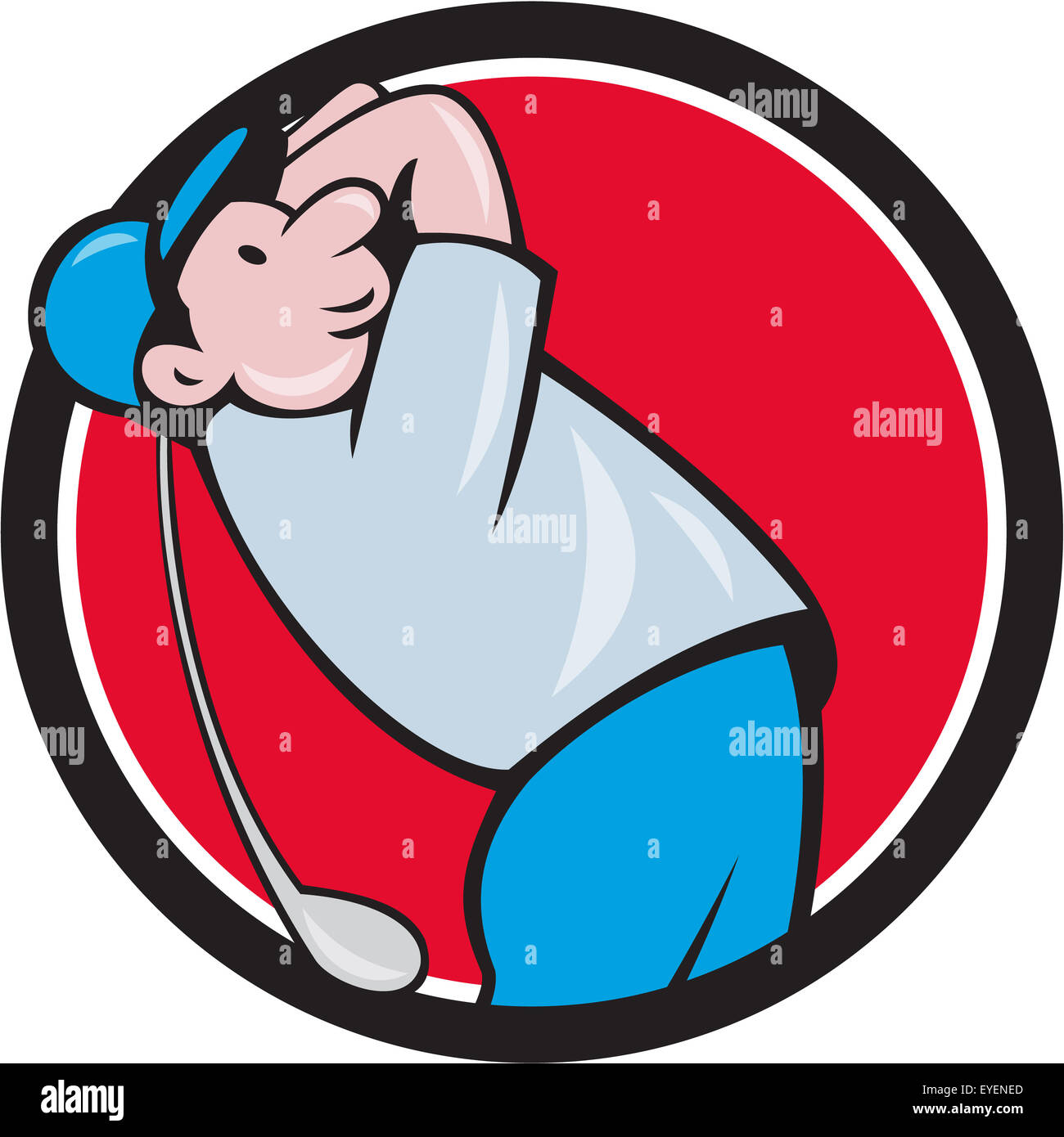 Illustration of a golfer playing golf swinging club tee off looking up ...