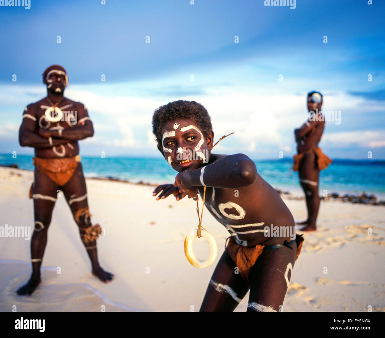 Performers wearing the traditional dress of the Solomon Islands ...