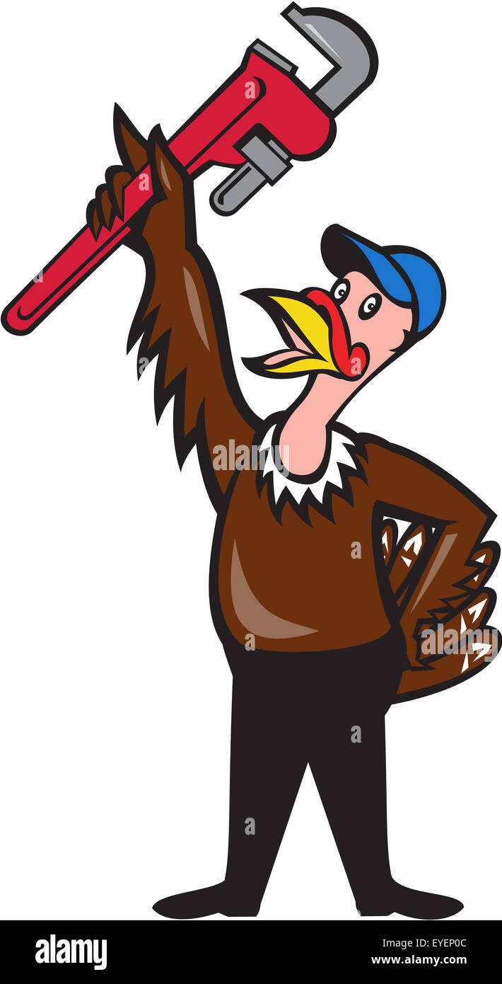 Illustration of a turkey plumber standing looking up raising monkey ...