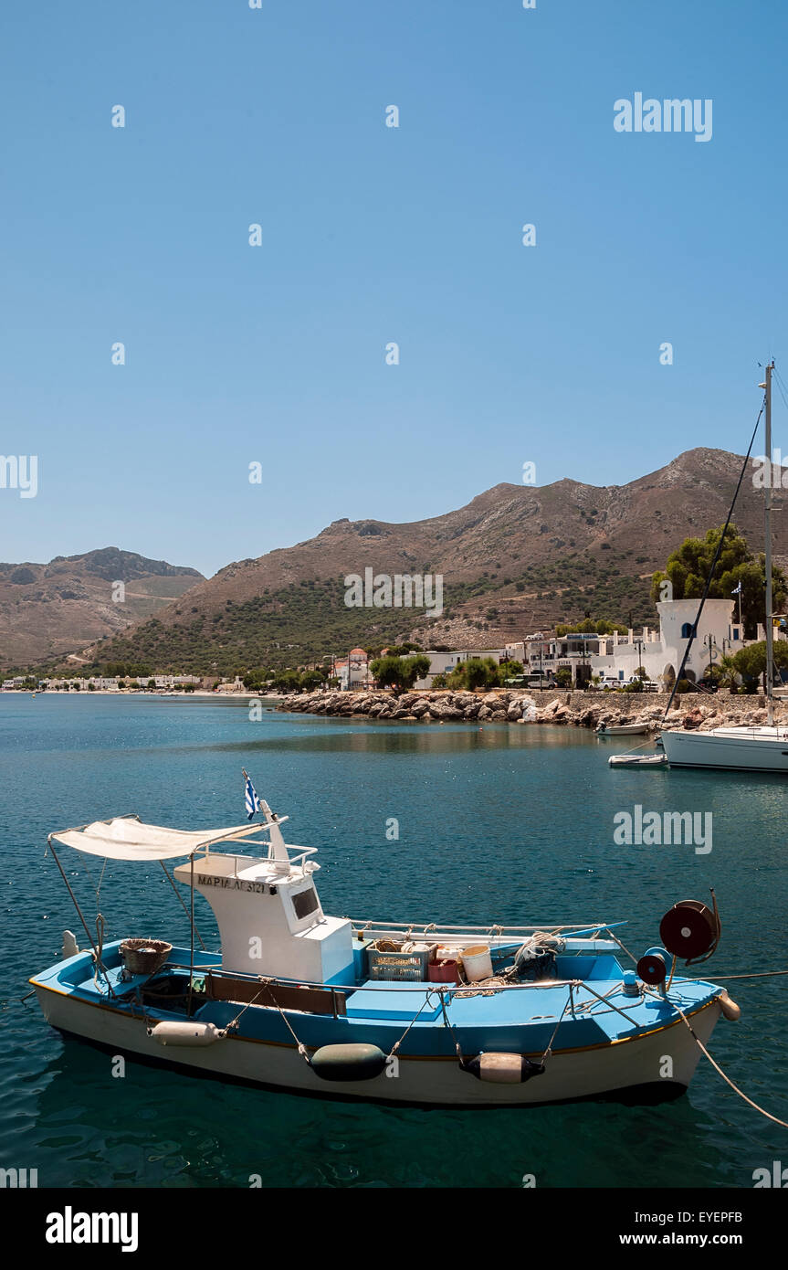 Fishing Boat in the harbour at Livadia, Tilos Stock Photo - Alamy