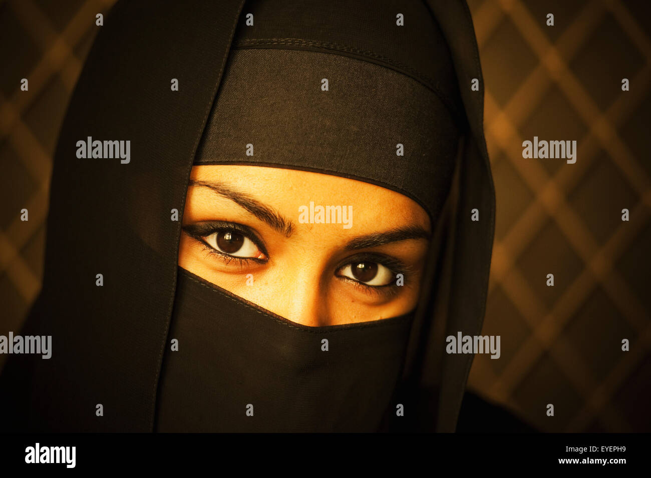 Portrait of a woman in a black burka; Bandar Seri Begawan, Brunei Stock ...