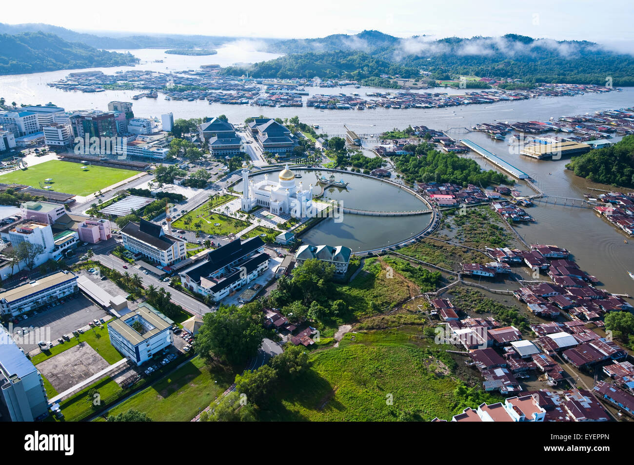 Aerial view of Bandar Seri Begawan, the capital of Brunei; Bandar Seri ...
