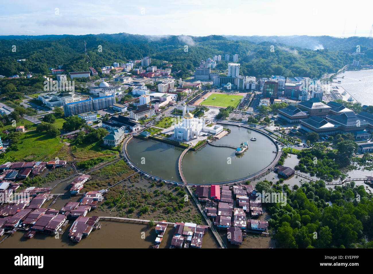 Aerial view of Bandar Seri Begawan, the capital of Brunei; Bandar Seri Begawan, Brunei Stock ...