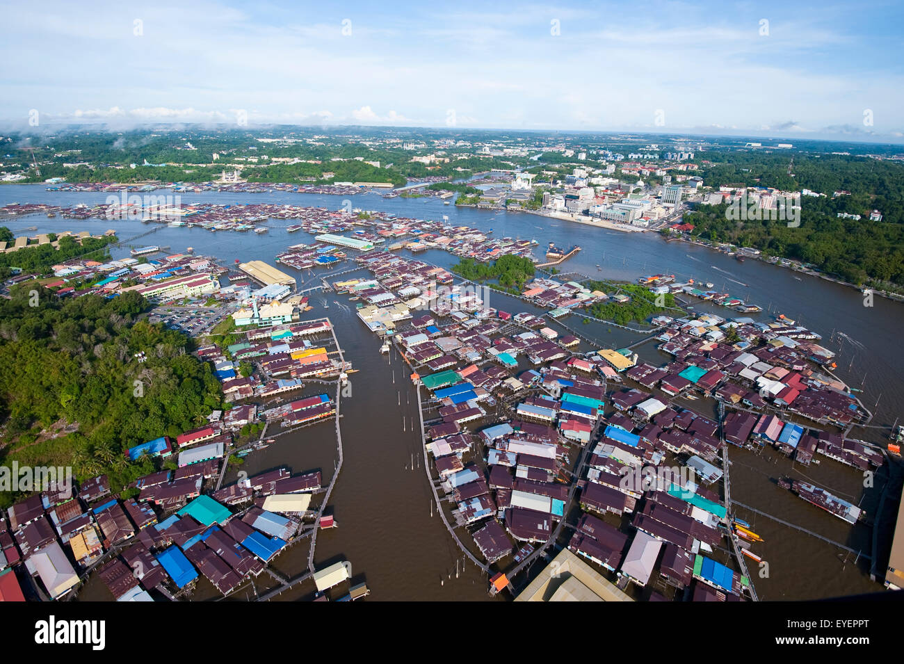 Aerial view of Darussalam's floating village; Bandar Seri Begawan ...