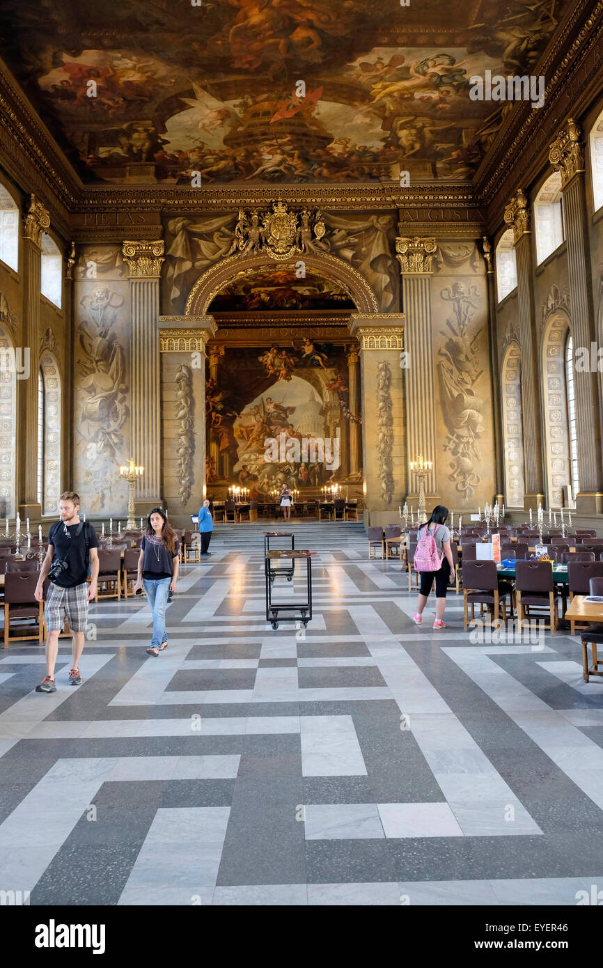 A view of the interior of the painted hall at the old royal naval ...