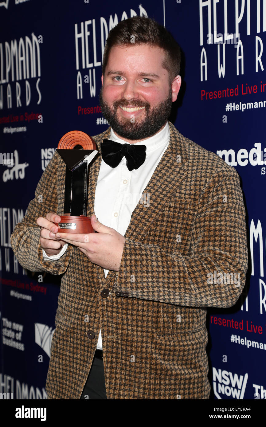 Sydney, Australia. 27 July 2015. Kip Williams poses with the award for ...