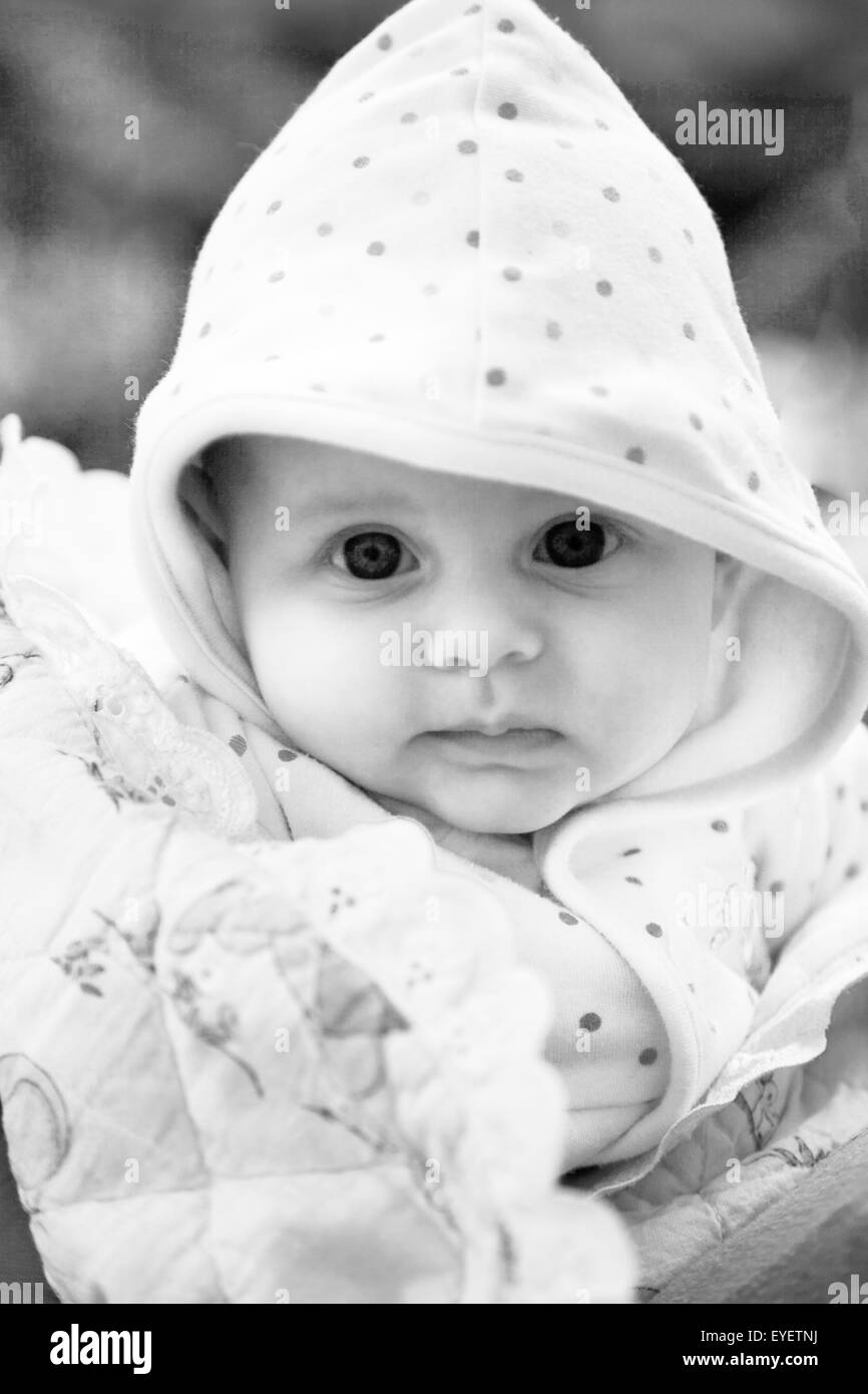 Baby newborn closeup face head girl cute Black and White Stock Photos ...