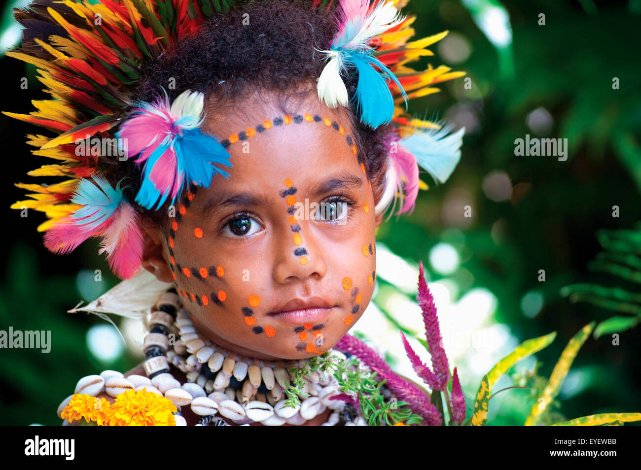 Young girl in Tufi traditional costume; Tufi, Milne Bay Province, Papua ...