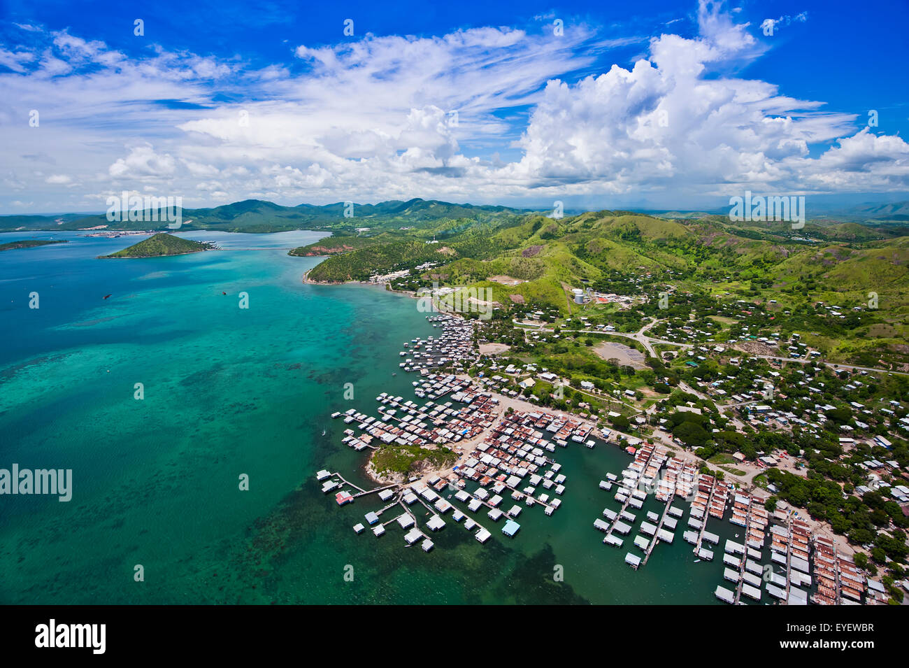 Aerial view over Hanuabada Village; Port Moresby, Papua New Guinea ...
