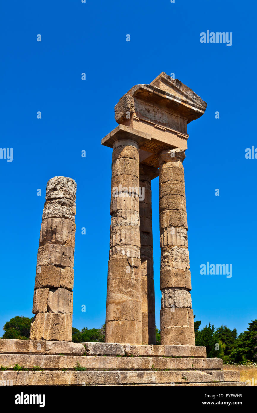 Ancient remains of the Apollo temple at Rhodes acropolis in Greece ...