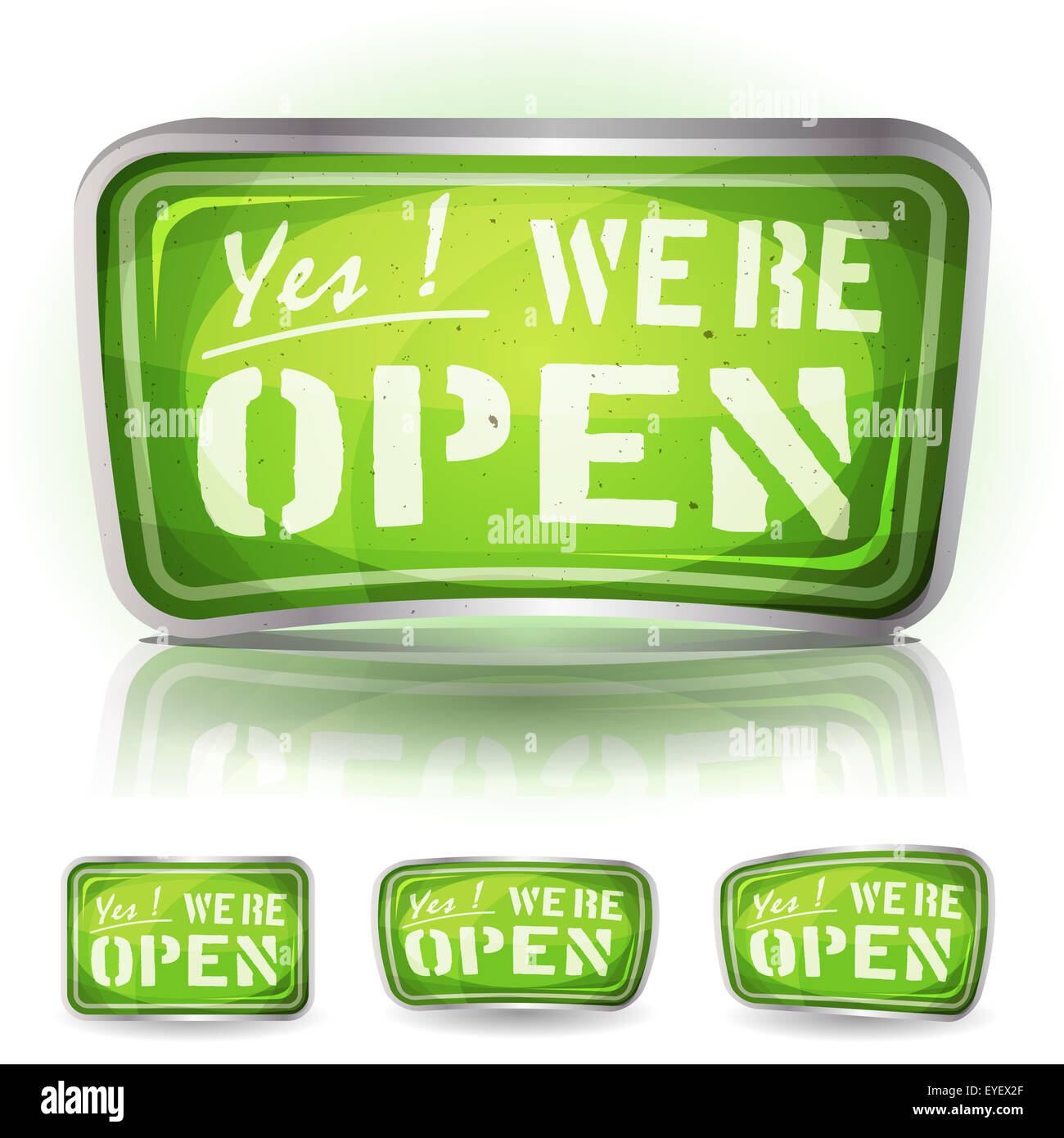 Illustration of a cartoon vintage shiny open sign icon, for website or ...