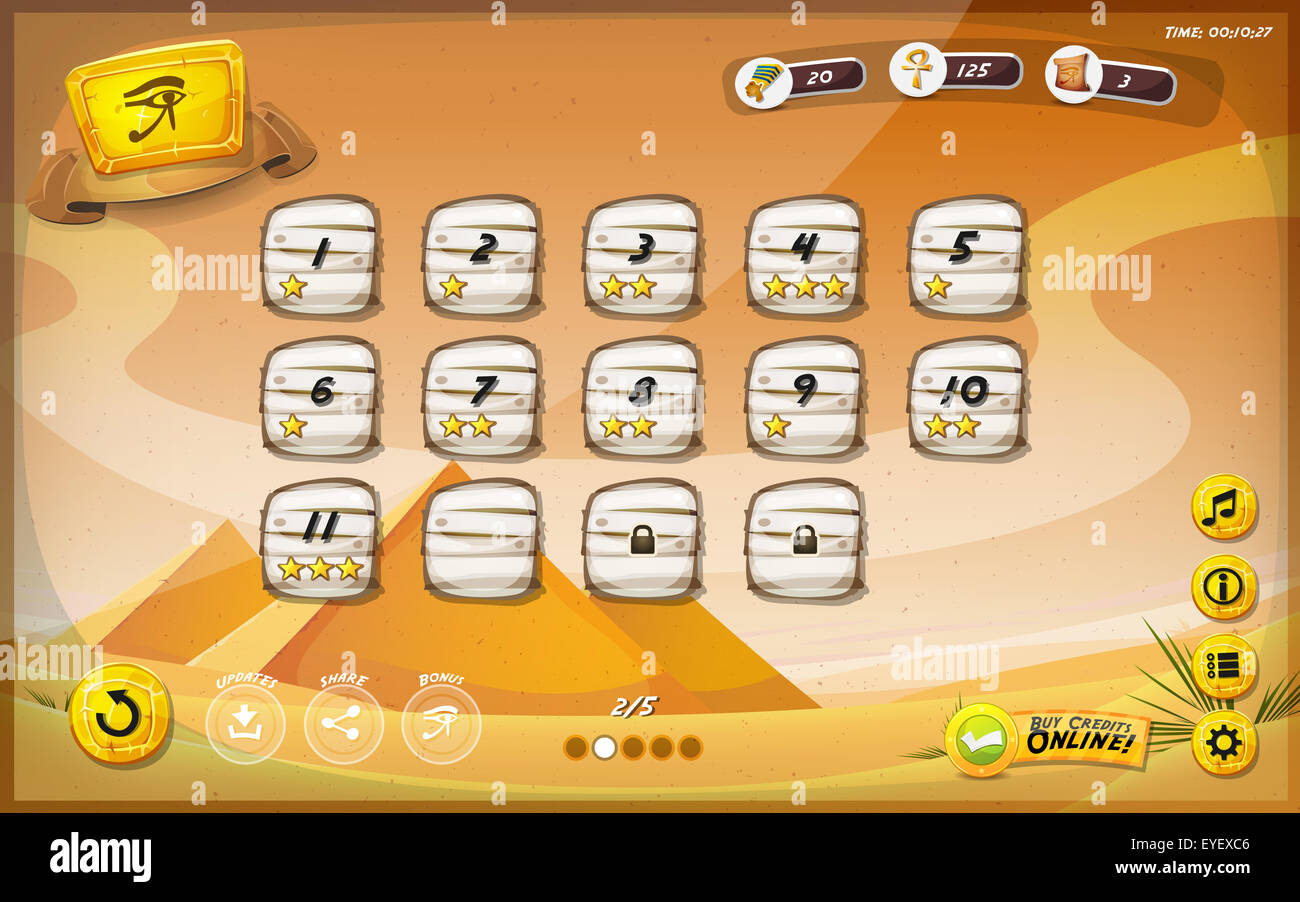 Illustration of a funny egyptian desert graphic game user interface ...