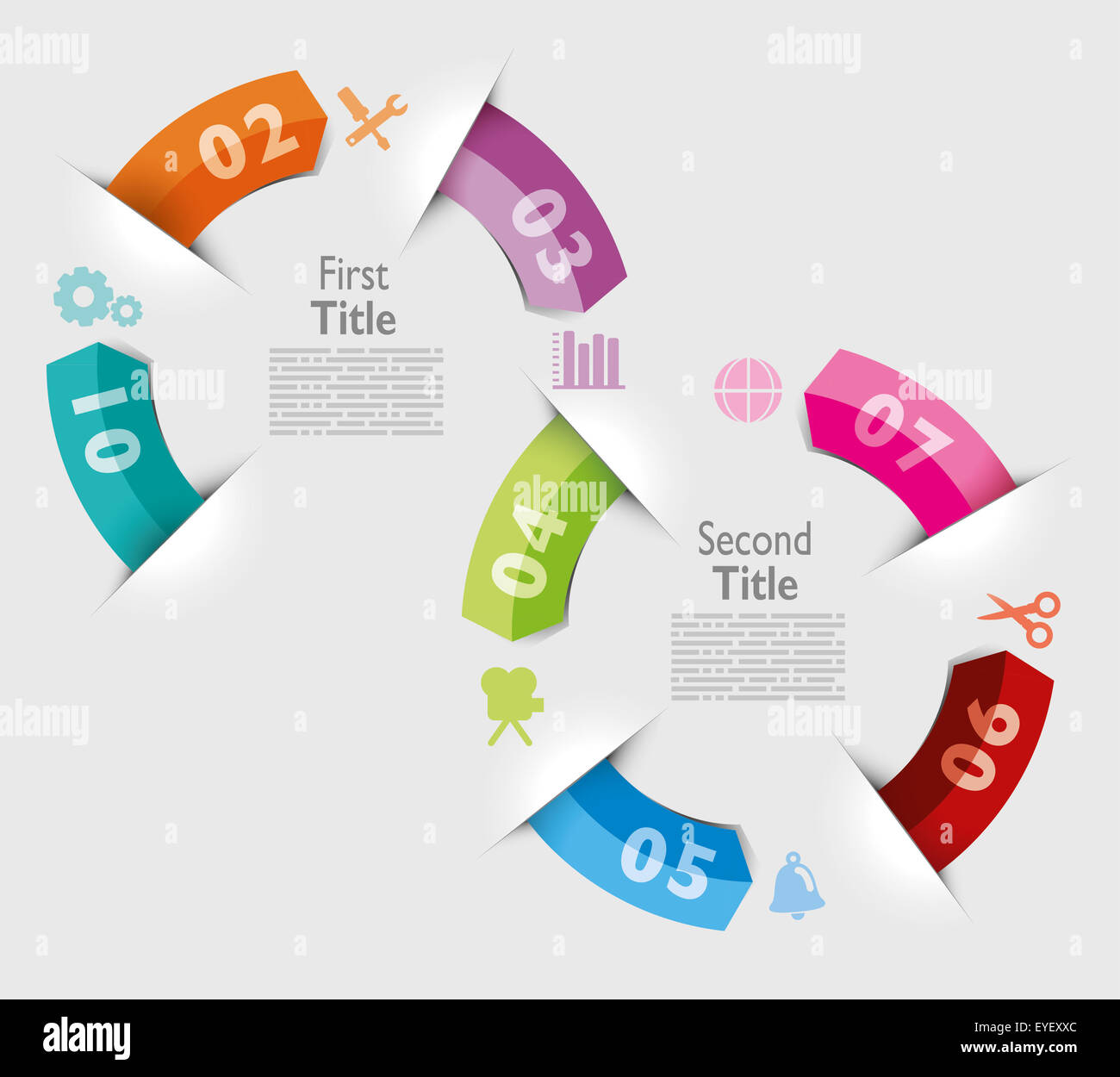 Infographic examples colored arrows circle numbers Stock Photo - Alamy
