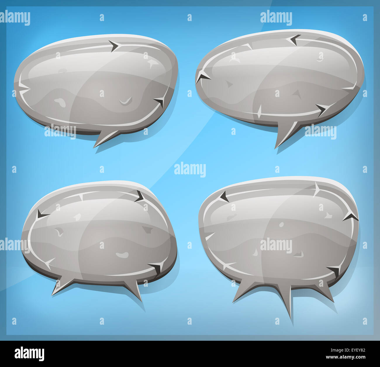 Illustration of a set of cartoon comic stone and rock speech bubbles ...