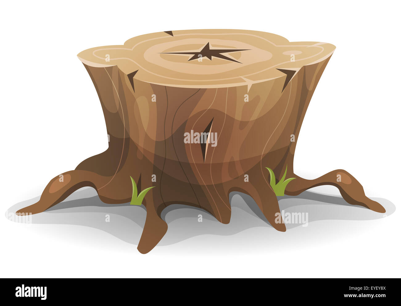 Illustration of a cartoon funny big tree stump with roots and some ...