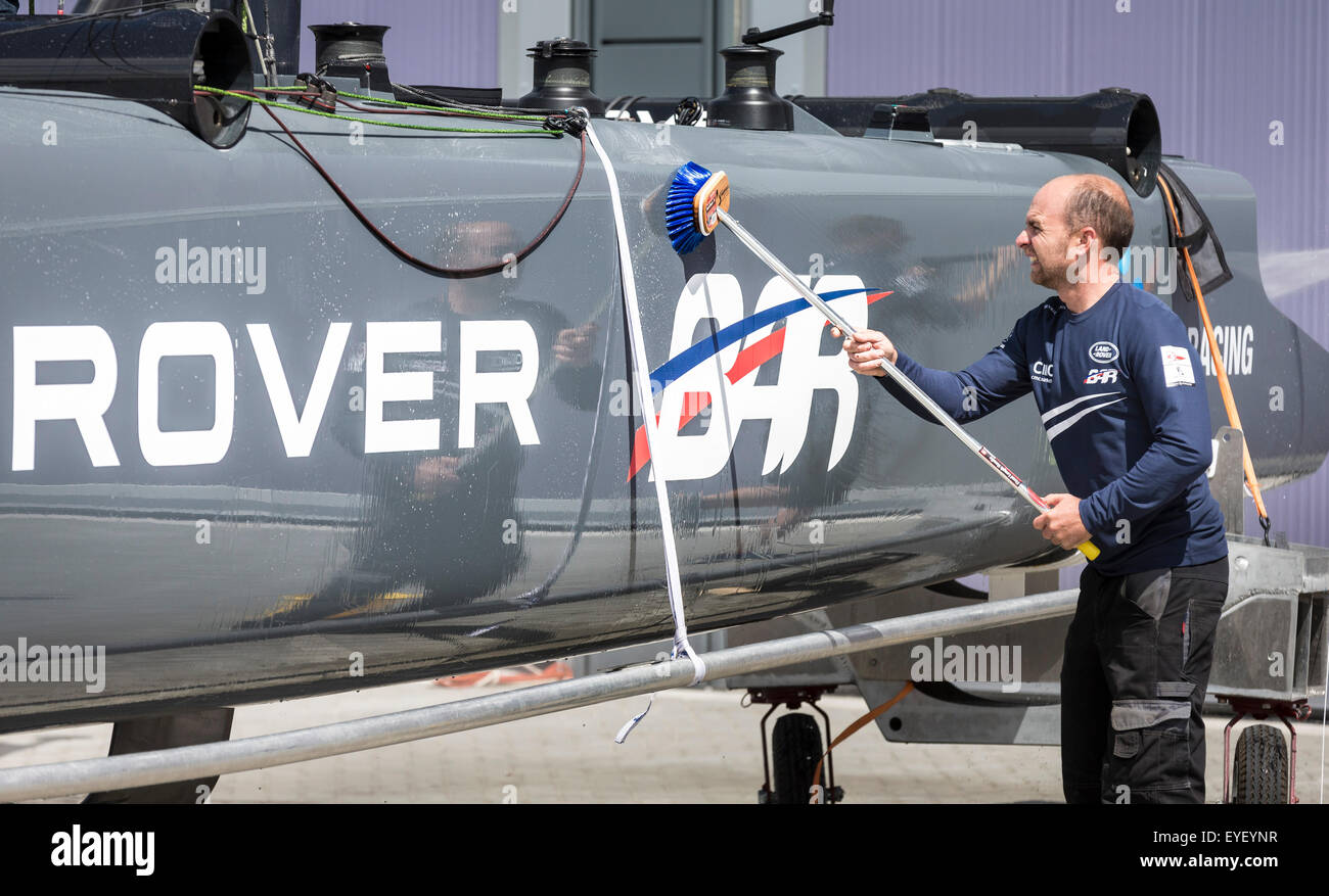 The shore team of Sir Ben Ainslie's sailing team, Land Rover BAR, make ...