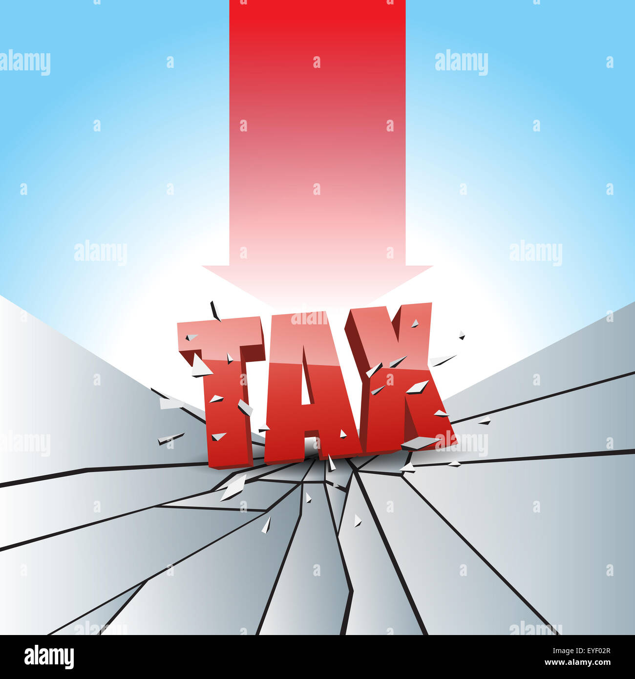 Vector illustration of tax text smashed to the breaking ground with red ...